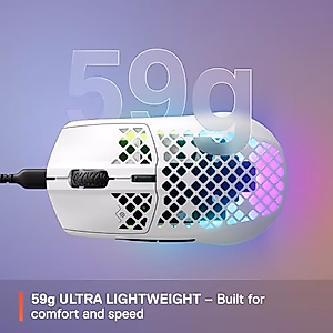 SteelSeries Aerox 3 - Holey RGB Gaming Mouse - Ultra-lightweight Water Resistant Design - 8,500 DPI TrueMove Core Optical Sensor - Snow