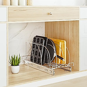 FANHAO Slide Out Cutting Board, Bakeware, and Tray Organizer, Pull Out Kitchen Cabinet Organizer Pan and Pot Lid Organizer, Sliding Rack for Cookie Sheet- 10 inch wide x 20.9 inch deep – Chrome