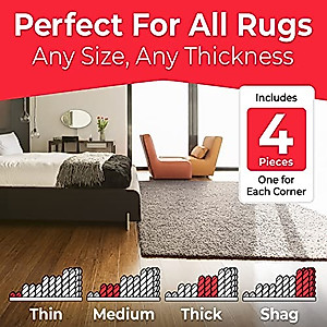 NeverCurl Best V Shape Design Rug Corner Gripper to Instantly Stops Rug Corner Curling - Safe for Wood Floors - For Indoor & Outdoor Rugs - Carpet Tape / Rug Tape - Not An Anti-Slip Pad - Rug Grip