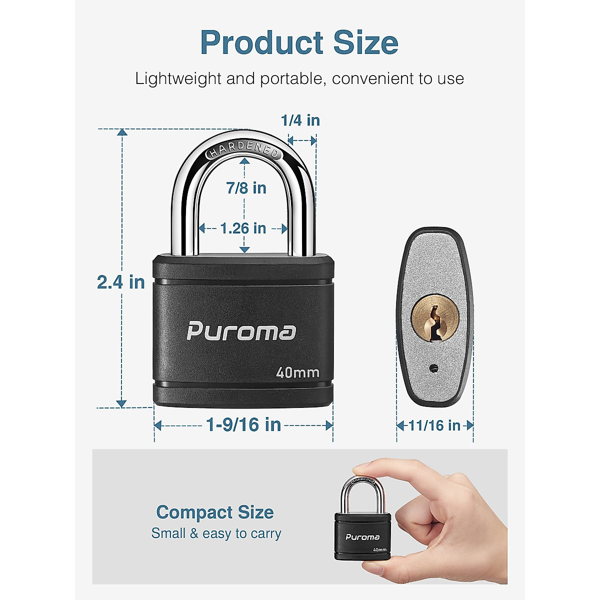 Puroma 2 Pack Keyed Padlock with 3 Keys, 1.1 Inch Locker Lock 40mm Heavy-Duty Locks for Gate Fence Hasp Cabinet Toolbox School Gym Locker (Black)