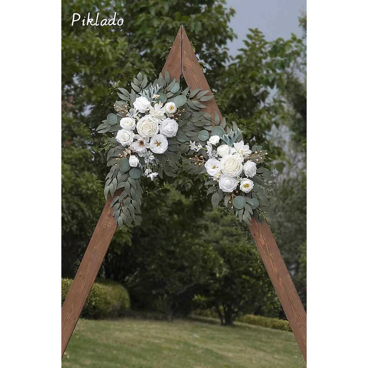 Piklado Faux Arch Flower Swag Set of 2 for Wedding Welcome Signs Floral Swag Wedding Reception Ceremony Signs Decor (White)