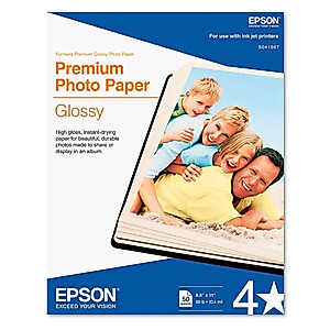 Epson Premium Photo Paper GLOSSY (8.5x11 Inches, 50 Sheets) (S041667),White