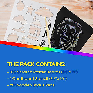 Hygloss Products Fun, Black Matte Scratch Art Set for Kids, Kit Includes 25 Silver Holographic Papers, 8.5 x 11 Inches and 5 Wooden Stylus Sticks