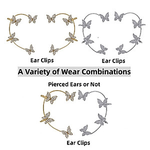 4PCS Women's No Pierced Ear Clips Butterfly Flower Flying Swallow (4PCS Silvery Golden Butterfly Ear Clips)