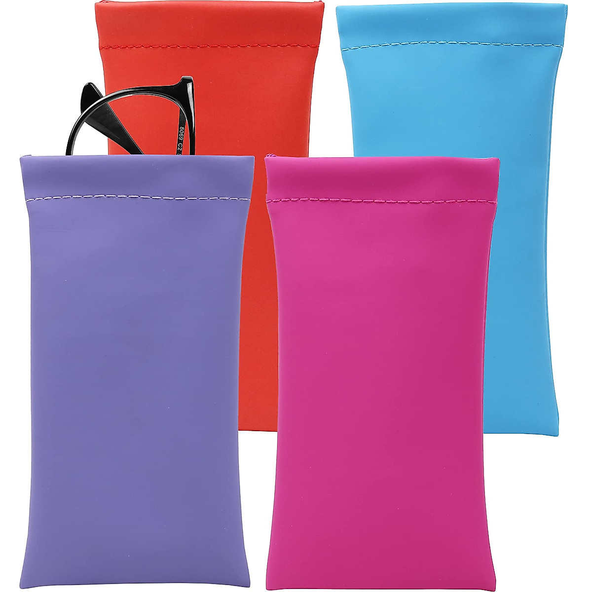 Glasses Case Squeeze Top Sunglasses Sleeve Pouch Leather Case Soft Slip in Eyeglasses Holder (4 Pack)