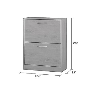 Grey Wood 12-Pair Shoe Storage Cabinet W/ 2 Flip Drawers Modern Contemporary Scandinavian MDF Matte Hidden Includes Hardware