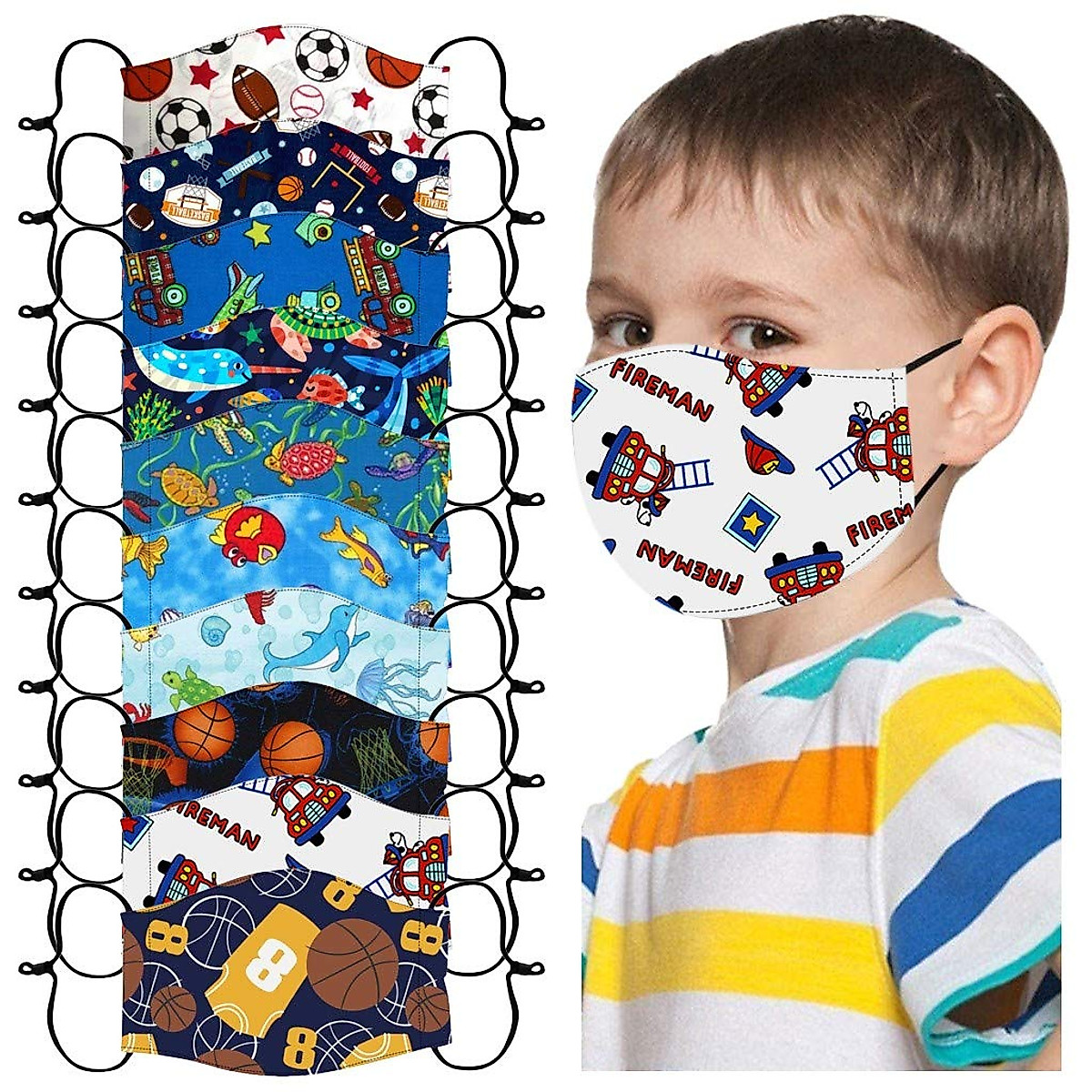 Akabsh 10PCs Children's Adjustable Windproof Reusable Printed Face Bandanas Beautiful Outdoor Single Use Kids Outdoor