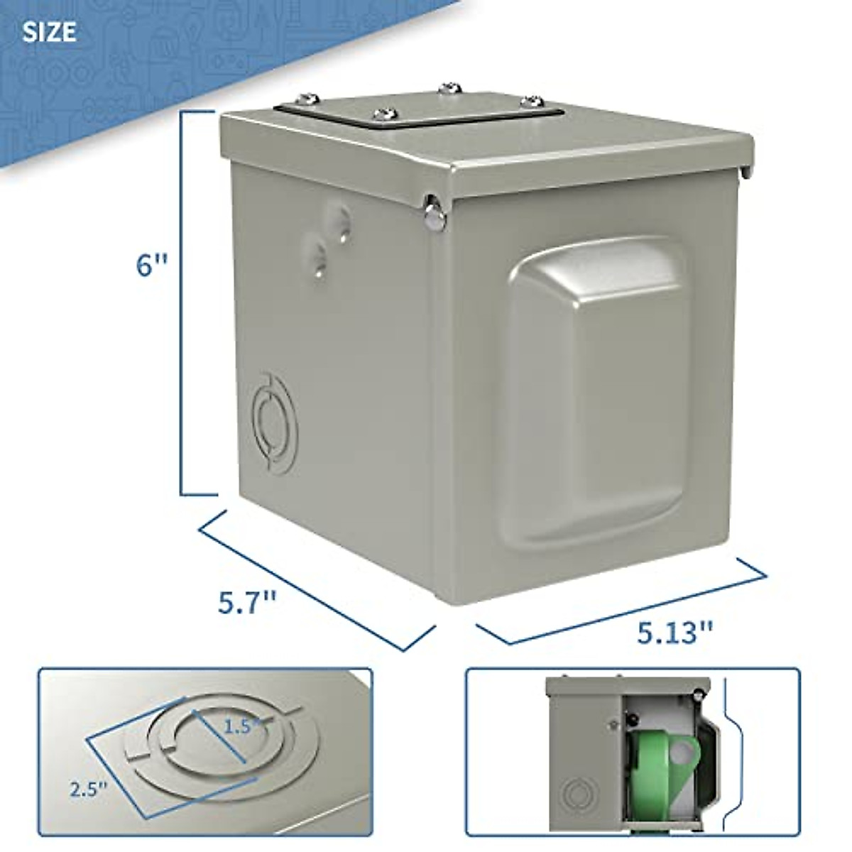 50 Amp 250 Volt 6-50R EV/Welding Power Outlet Box, Enclosed Lockable Weatherproof Outdoor Electrical