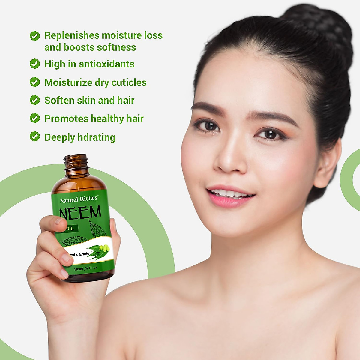 Natural Riches Neem Oil for Skin Care Cold Pressed, 100% Pure. Great for Hair Care, Skin, Nails, Acne Anti-Aging Moisturizer - You can also use it on plants. 4 fl. oz.