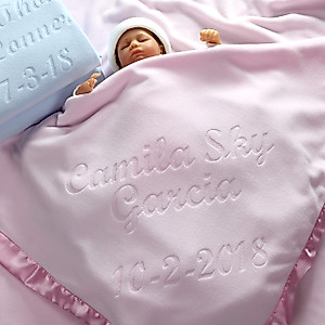 Custom Catch Personalized Baby Blanket, Pink or Blue, Boy or Girl Unisex Gift for Newborn or Infant (Multi-line Text)