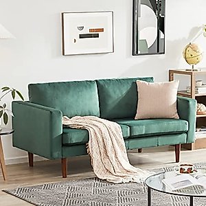 Kingfun 65'' Velvet Sofas for Living Room, Green Couch Loveseat Small Spaces Bedroom with Solid Wooden Frame and Padded Cushion, Mid Century Modern Decor Love Seats Furniture, Green, Vintage Green