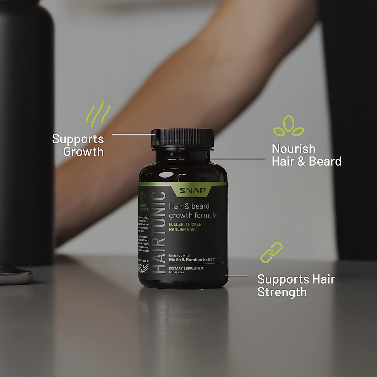 Hair Growth Supplement for Men - Grow Hair, Stop Hair Loss & Regrow Hair, Beard Growth, Skin and Nail Vitamin - Mens Hair Regrowth with Biotin for Men, Kelp, Bamboo & More (60 Capsules)