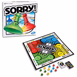 Sorry! Board Game for Kids Ages 6 and Up; Classic Hasbro Board Game; Each Player Gets 4 Pawns (Pawn Colors May Vary) – Amazon Exclusive