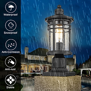 Darkaway Outdoor Post Lights Lamp Posts Outdoor Lighting, Waterproof Aluminum Post Lights Outdoor Light Fixtures with Glass, Light Posts for Outside Patio Yard (1 Pack, Black)