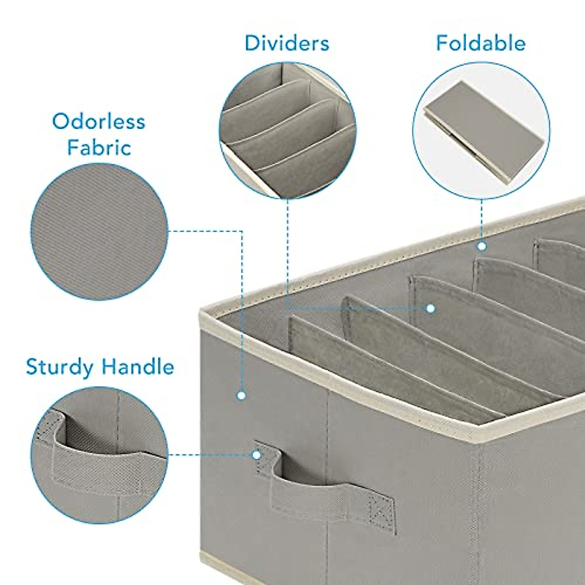 Baesyhom 6 Pcs Large Size Wardrobe Clothes Organizers 6 Grids for Pants, Jeans, Sweater, T-shirt, Thin Coat, Dress Stackable Closet Drawer Organizer Storage Bin with Sturdy Handles, Grey & Beige