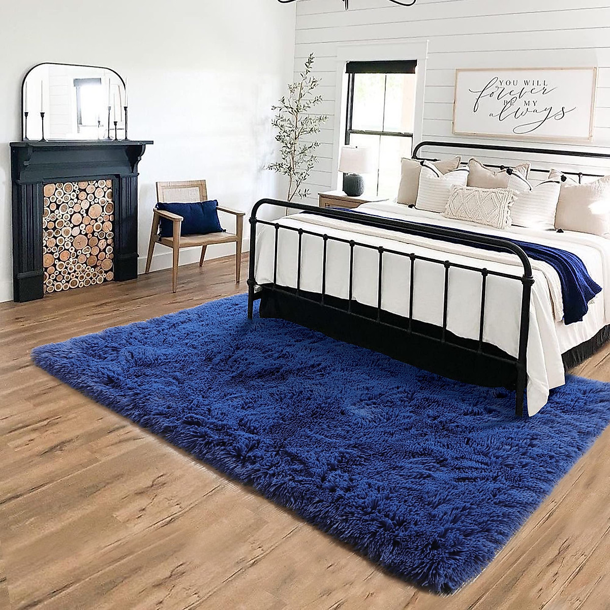 PAGISOFE Fluffy Shaggy Area Rug, 5x8, Plush Shag Rugs for Living Room Bedroom, Shaggy Furry Rugs for Girls Boy Baby, Soft Rugs for Nursery Kids Room, Fuzzy Toddler Room Rug, Light Navy