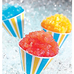 Nostalgia Snow Cone Shaved Ice Machine - Retro Cart Slushie Machine Makes 48 Icy Treats - Includes Metal Scoop, Storage Compartment, Wheels for Easy Mobility - White, Blue