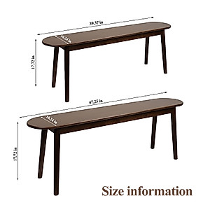 Cttasty Entryway Bench, Solid Wood Dining Bench, Midcentury End of Bed Bench w/Rounded Corner, Outdoor Bench w/Robust Construction, Bedroom Bench, 10.24" W x 17.72" H（Walnut 39.4inches）