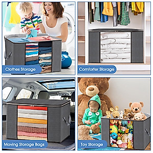 AIOR 4 Pack Clothes Storage Bags, Foldable Fabric Blanket Storage Bag, Storage Containers for Organizing, Clothing, Comforter, Sweater, Bedding, Bedroom, Pillows and Organization and Storage (Gray)