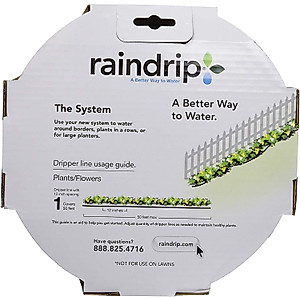 Raindrip R280DT Drip-A-Long™ 1/4 in. Dripline Kit includes 50 feet of 1/4-Inch Dripline preassembled with 1/2 GPH drippers, 5 Barbed Tees, 5 Barbed Elbows, 5 Barbed Couplings, 5 End Plugs