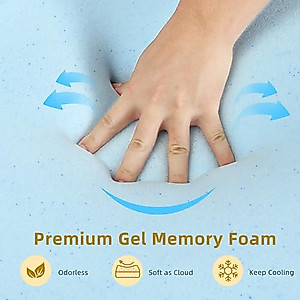 DWVO Basic 2 Inch Queen Cooling Gel-Infused Memory Foam Mattress Topper, 3-Zone Ventilated Design Bed Topper Revitalizes Old Mattress Comfort for Back Pain, RV Outdoor Camping, CertiPUR-US, Blue