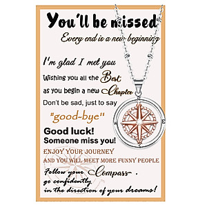 Tarsus Farewell Gifts Going Away Gift for Coworker Friends, Goodbye Moving Away Coworker Retirement Leaving Gifts for Women Graduation Gifts Compass Necklace Jewelry