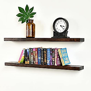 WELLAND Bradley Brown Floating Shelves Set of 2 Handmade Wood Wall Shelves Rustic Wall Mounted Shelves 5" Deep Narrow (Dark Brown, 36 inch)