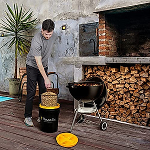 ROUNDSILL Wood Pellet Storage Containers for Smoker - XL 20LB Grill Bucket with Lid, Dust Sifter, Scoop, Aroma Lock Gamma Lid Accessories Holder Organizer