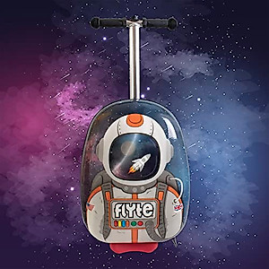 FLYTE Scooter Suitcase Folding Kids Luggage – Sammie the Spaceman, 18 Inch Hardshell, Ride On with Wheels, 2-in-1, 25 Litre Capacity