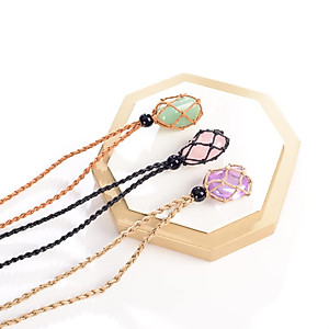 7 Crystal Tumbled Stones Set 3 Piece Empty Necklace Cord Pendant Stone Holder Replacement Hand-Woven Necklace Cord with Adjustable