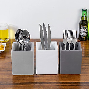 MyGift Deluxe Modern Gray Monochrome Concrete Kitchen Dining Utensil Holders - Cooking Tools and Accessories Storage Organizer Crocks, Set of 3