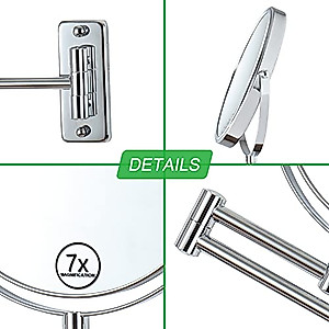 Lansi Wall Mounted Makeup Mirror, 7x/1x Double-Sided Magnifying Mirror, 360° Extendable Arm Wall Mirror, 8 inch Bathroom Mirror for Makeup or Shaving Chrome Finish