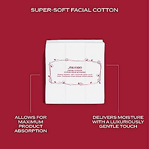 Shiseido Facial Cotton Pads - Includes 165 Squares - For Softener Application & Makeup Removal - 100% Natural, Super Soft