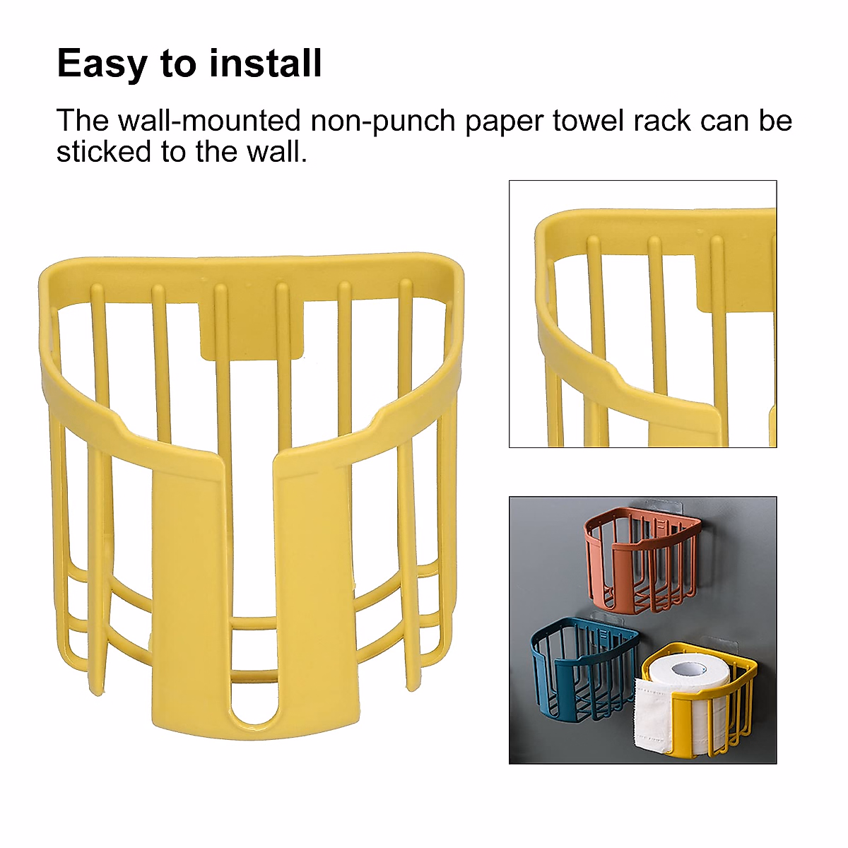 Mokernali Toilet Paper Holder, Wall‑Mounted Self Adhesive Toilet Roll Holder No‑Punch Toilet Shelf with No-Punch Sticker for Home Bathroom Kitchen(Yellow)