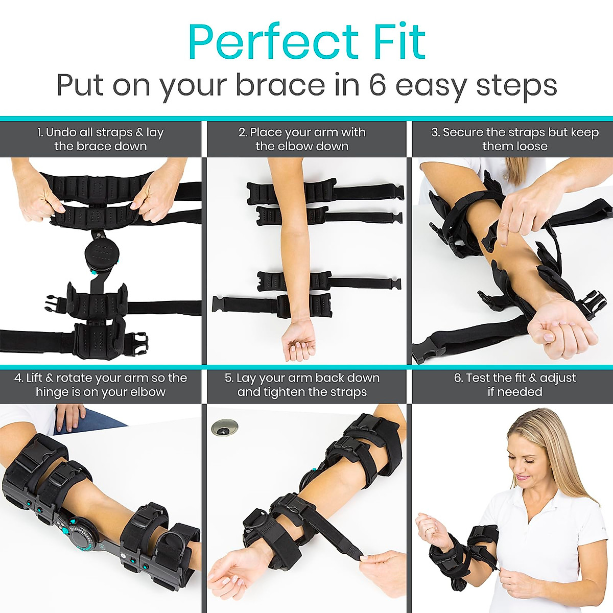 Vive Hinged Elbow Brace (Fits Right) - Range of Motion Support Sling Stabilizer for Dislocated Arm - ROM Adjustable Splint & Shoulder Strap - Post Tendon Injury & Surgery Pain Relief Recovery