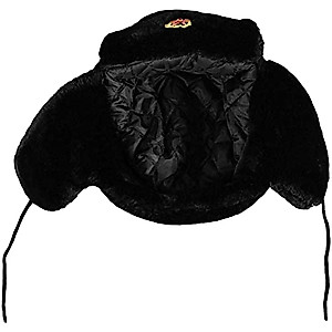 Loxdonz Ushanka Russian Military Hat with Ear Flaps and Soviet Badge, Trapper Ski Hat for Winter (One Size, Black)