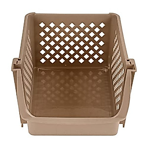 Spec101 Plastic Stackable Storage Bins - 4pc Tan Closet Organizer Bins 28in Tall Big Plastic Boxes for Home and Kitchen