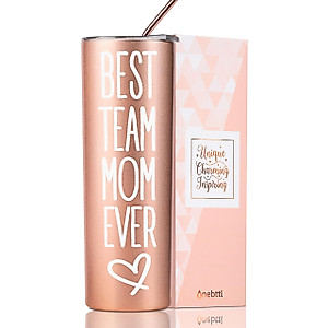 Onebttl Team Mom Gifts for Women, 20oz Skinny Tumblers, Base Ball Soccer Basket Ball Soft Ball Mom Gifts, Rose Gold, Best