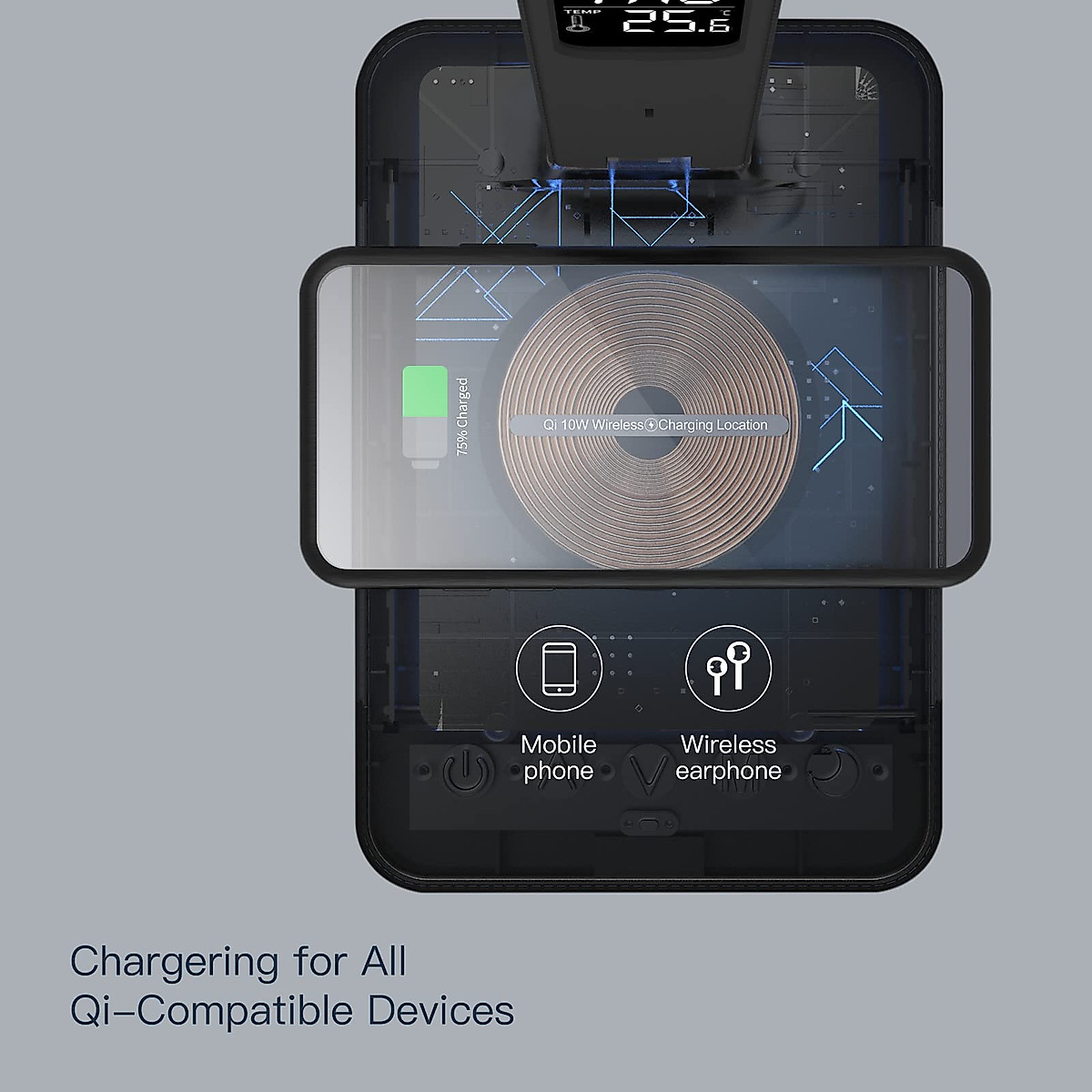 Banrterd Desk Lamp, LED Desk Lamp with Wireless Charger, USB Charing Port, Desk Lamps for Home Office, Dimmable Eye-Protecting Desk Light with Night Light, Digital Alarm Clock, Temperature, Black