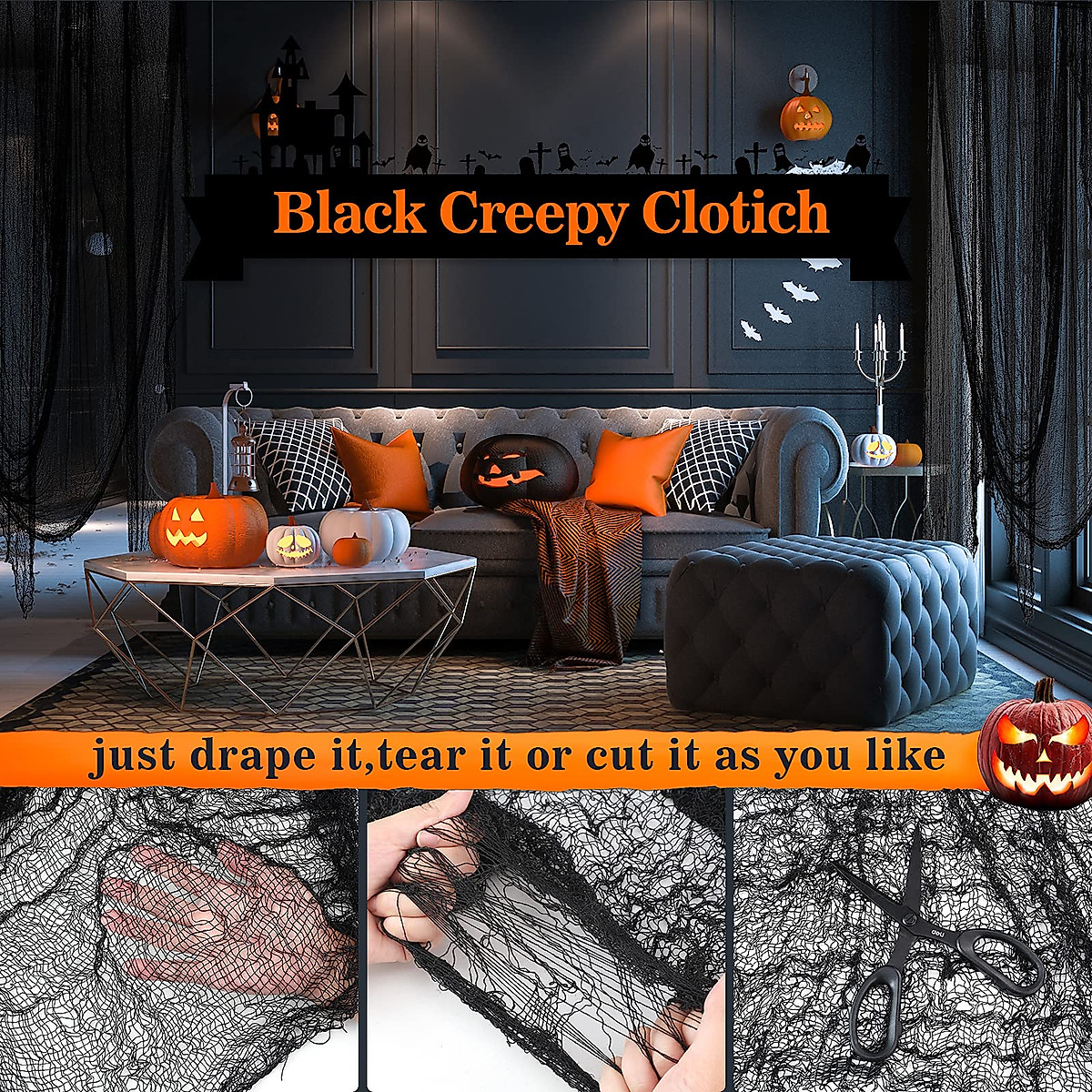 5Pcs Halloween Creepy Cloth Black 30×72inch - Halloween Decorations Clearance - Creepy Spooky Halloween Decorations Outdoor Indoor