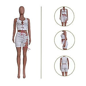 Angsuttc Shorts Sets Women 2 Piece Outfits Bandage Tank Tops Bodycon Shorts Set Club Outfits White XL