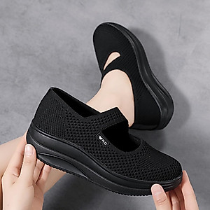 RUIDENG Womens Slip On Sneakers Breathable | Loafers for Women Comfort Standing | Platform Shoes Comfy Walking | Thick Bottom All Black Size 6