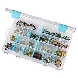 ArtBin 6847AG Medium Anti-Tarnish Box with Removable Dividers, Jewelry & Craft Organizer with Anti-Tarnish Technology, [1] Plastic Storage Case, Clear with Aqua Accents