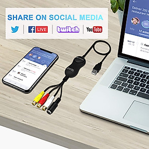 DIGITNOW USB 2.0 Video Capture Card Device Video Grabber One Touch VHS VCR TV to DVD Converter, Transfer VHS Home Videos to Mac OS X PC Windows 7 8 10