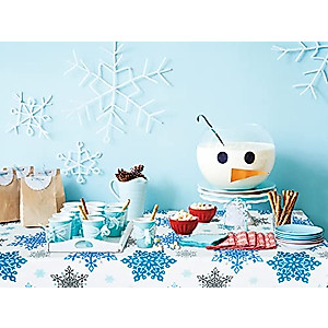 3Pcs Christmas Snowflake Tablecloth Table Cover Snowflakes Winter Plastic Tablecloth Winter Wonderland Decorations Scandinavian Snowflakes Table Cover for Christmas, Frozen Theme Party Supplies