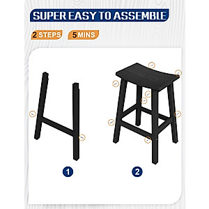 LAHAAP Weatherproof Bar Stools Set of 4, 28" Height Outdoor Bar Stools Holds up to 400 lbs, Saddle Seat, Bar Height Stools for Patio, Garden, and Kitchen Island, Black
