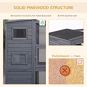 PawHut Outdoor Catio, Cat House Wooden Feral Cat Shelter, Cat Cage with Platforms, Waterproof Asphalt Roof, Ramps, 77" L, Gray