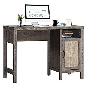 Tangkula Computer Desk with Storage Cabinet, Rustic Wooden Writing Desk Study Desk with Metal Handle, Compact Computer Desk Workstation Laptop PC Desk for Home Office (Grey Oak)