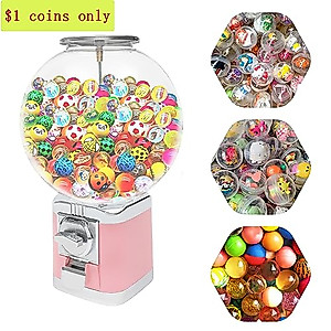 Gdrasuya10 Vending Machine, 18.11" Big Bubble Gumball Machine Lockable Candy Gumball Dispenser Machine Large Capacity Toy Vending Machine for 1.26inch Ball, Candy or $1 Coins, Pink