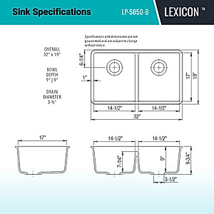 32" x 19" Quartz Kitchen Sink, 50/50 Double Bowl Kitchen Sinks, Drop-in Sink, Undermount Sink, Galaxy Beige Kitchen Sink, Double Sink Kitchen, Grids, Strainer and Flange, Lexicon Platinum LP-5050-B